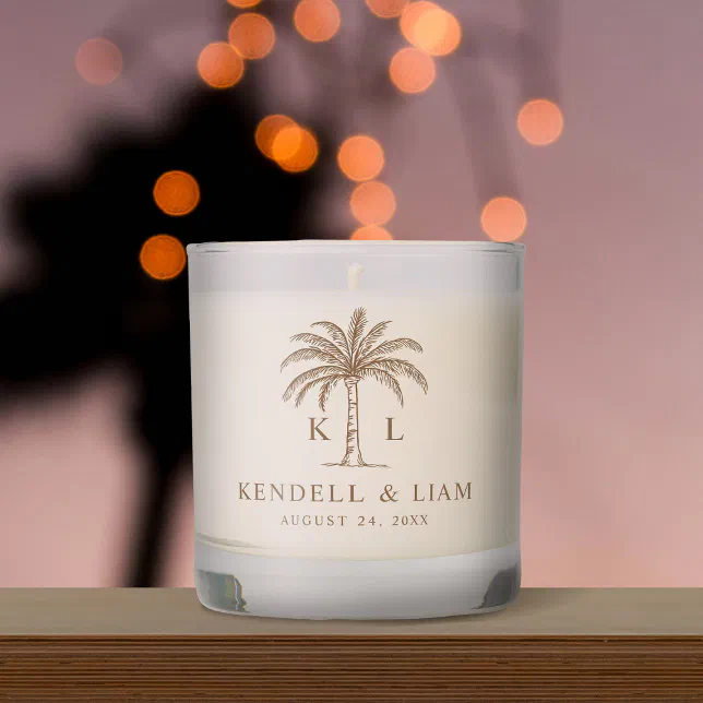 Monogram Wedding Logo Palm Tree Scented Candle | Zazzle