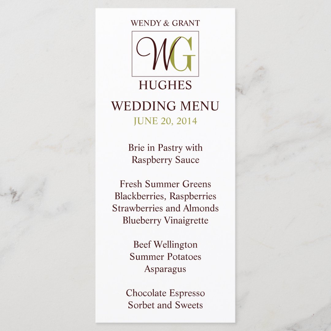 Monogram Wedding Logo Reception Menu Card | Zazzle