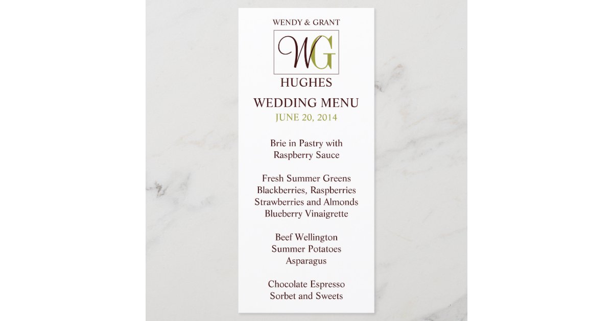 Monogram Wedding Logo Reception Menu Card | Zazzle