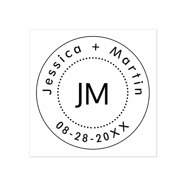 Monogram Wedding Logo With Couple's Names & Date Rubber Stamp | Zazzle