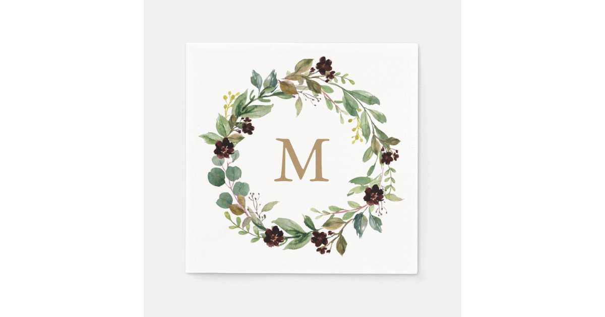 Monogram Wedding Napkin Greenery Napkin | Zazzle