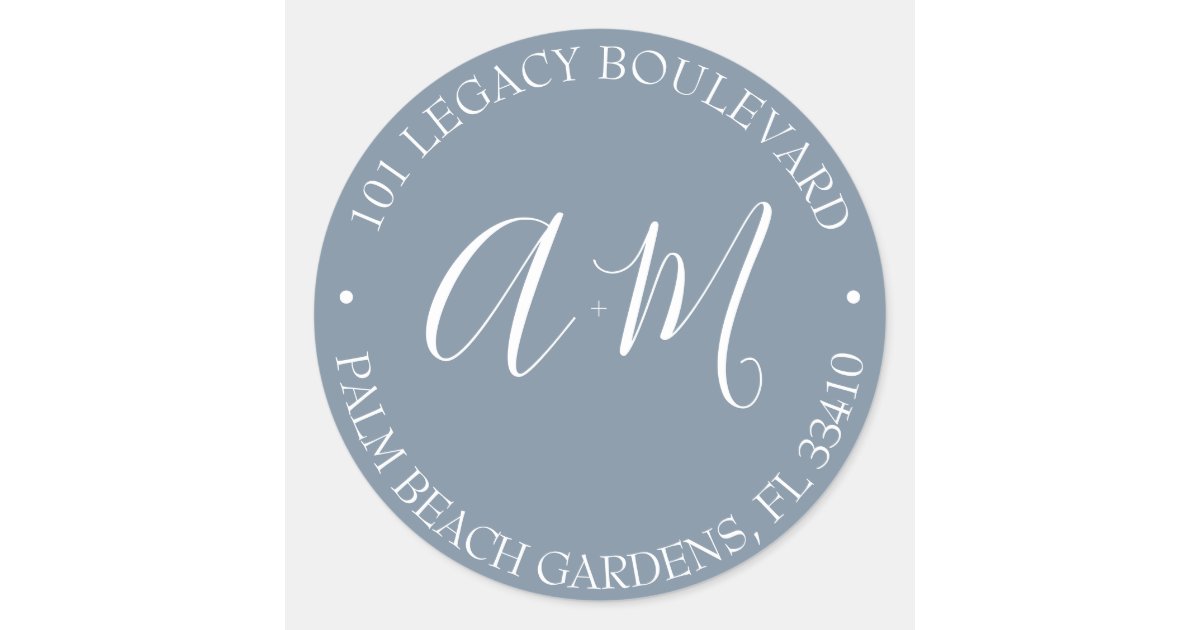 Monogram Wedding Return Address Classic Round Sticker | Zazzle
