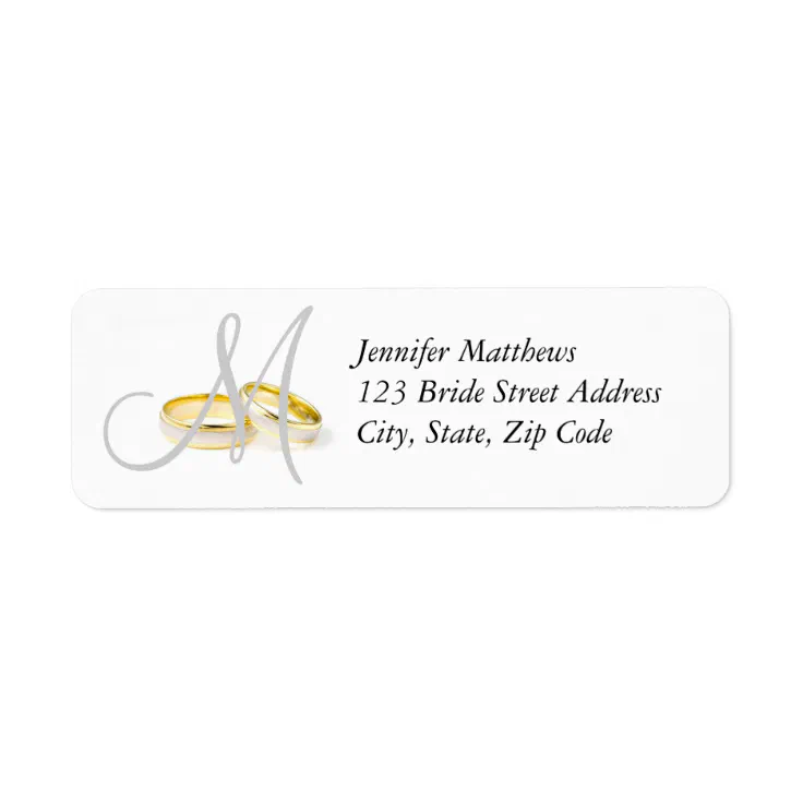 Monogram Wedding Rings Return Address Labels | Zazzle