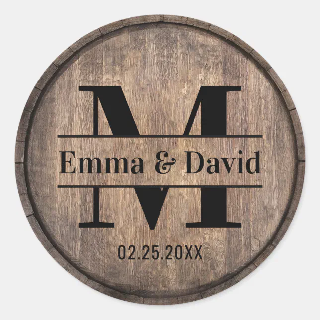 Monogram Wedding Rustic Barn Wooden Classic Round Sticker | Zazzle