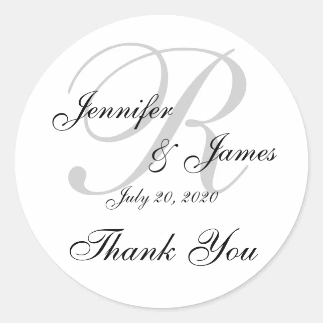 Monogram Wedding Thank You Label Sticker | Zazzle