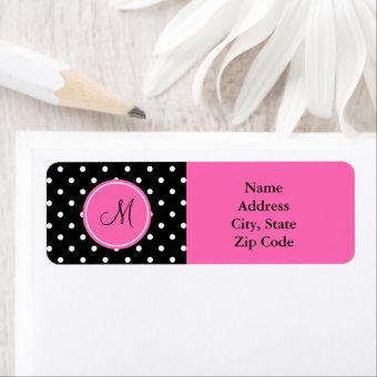 Monogram White and Black Polka Dot Pattern Label | Zazzle