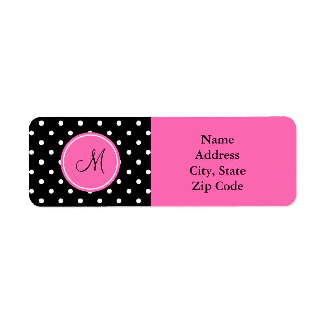 Monogram White and Black Polka Dot Pattern Label | Zazzle