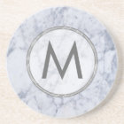 White Marble with Personalized Monogram and Name Drink Coaster | Zazzle.com