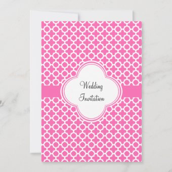 Monogram White on Hot Pink Quatrefoil Pattern Invitation | Zazzle