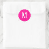 Monogram White on Hot Pink Round Sticker | Zazzle