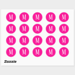 Monogram White on Hot Pink Round Sticker | Zazzle