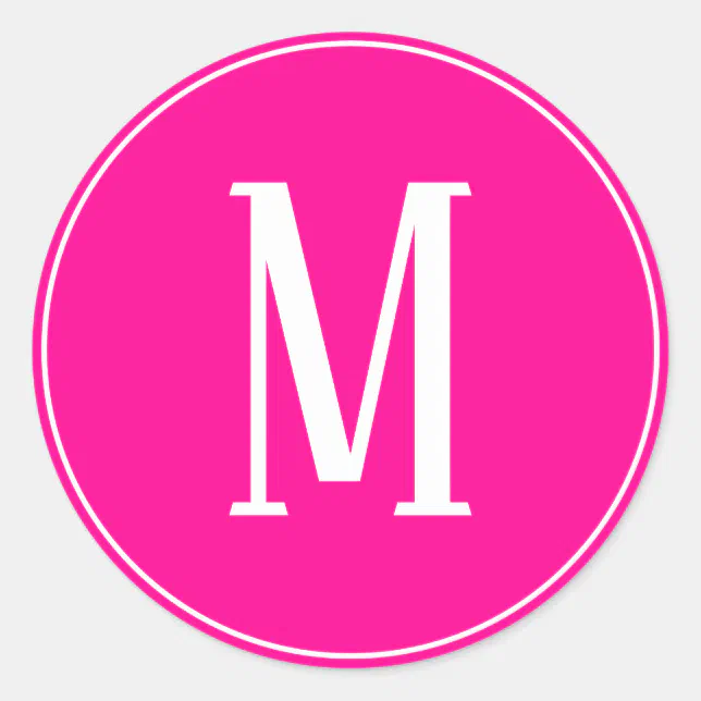 Monogram White on Hot Pink Round Sticker | Zazzle
