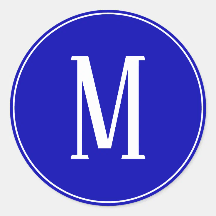Monogram White on Royal Blue Round Sticker | Zazzle
