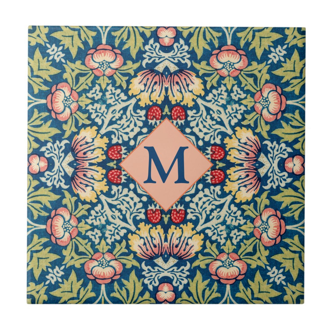 Monogram William Morris Geometric Pattern Ceramic Tile | Zazzle