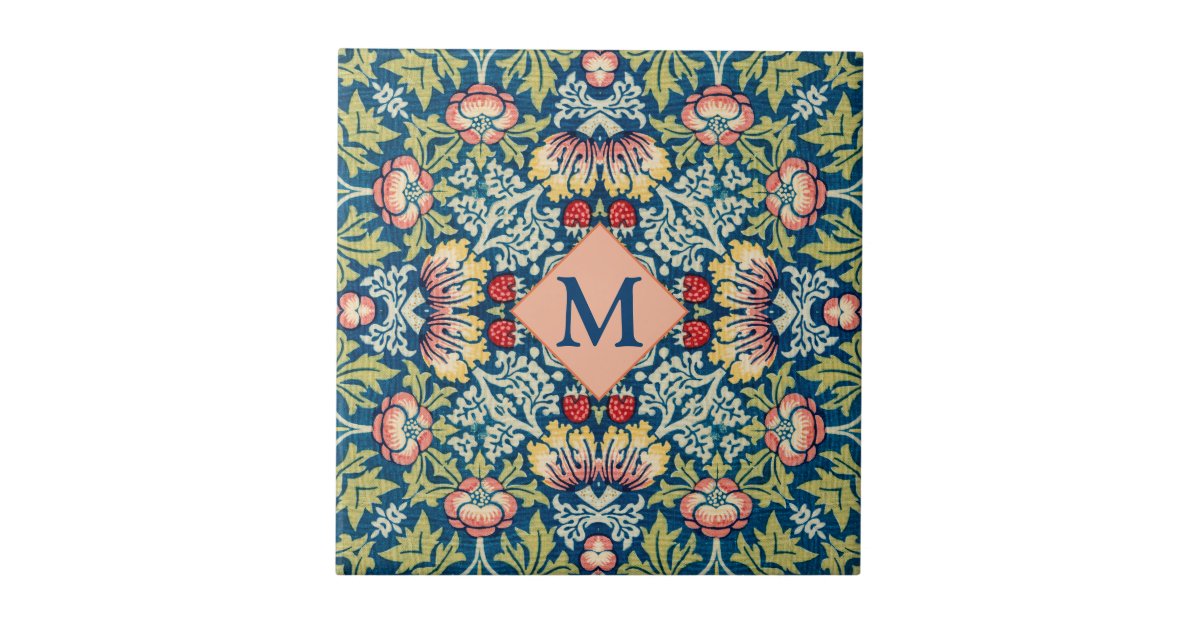 Monogram William Morris Geometric Pattern Ceramic Tile | Zazzle