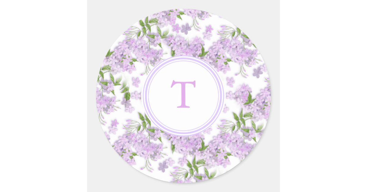 Monogram Wisteria Flowers Classic Round Sticker | Zazzle