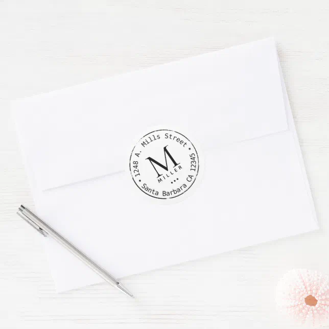 Monogram with Address Classic Round Sticker | Zazzle