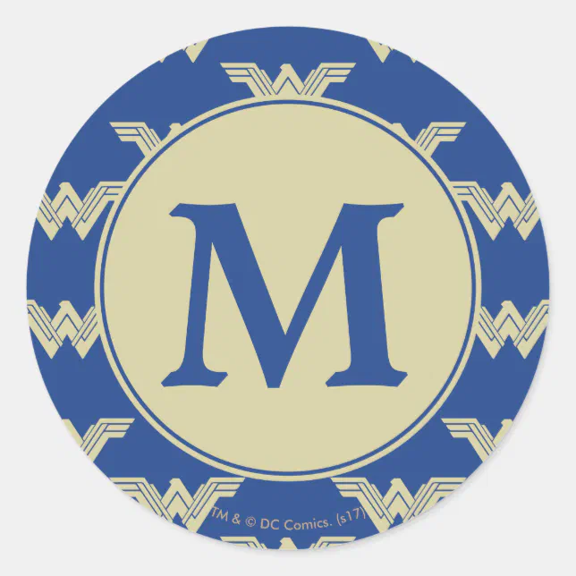 Monogram Wonder Woman Logo Pattern Classic Round Sticker | Zazzle