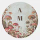 Monogram Woodland Fall Watercolor Mushroom Wedding Classic Round ...
