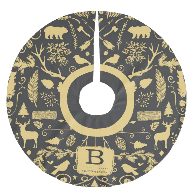 Monogram Woodland Holiday Tree Skirt | Zazzle