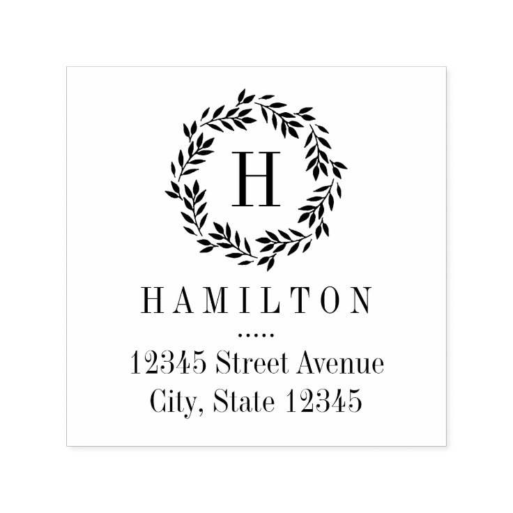 Monogram Wreath Personalized Rubber Stamp | Zazzle
