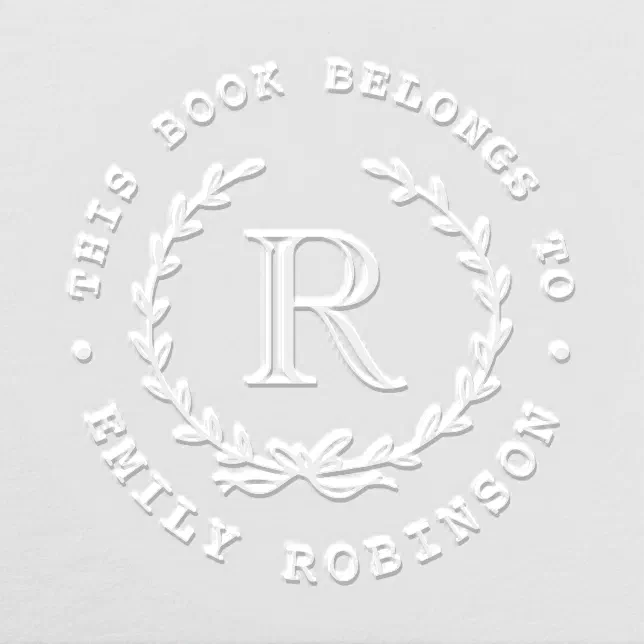 Monogram Wreath This Book Belongs to Bookplate Embosser | Zazzle