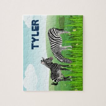 Monogram Zebra Animal Jigsaw Puzzle for Kids | Zazzle