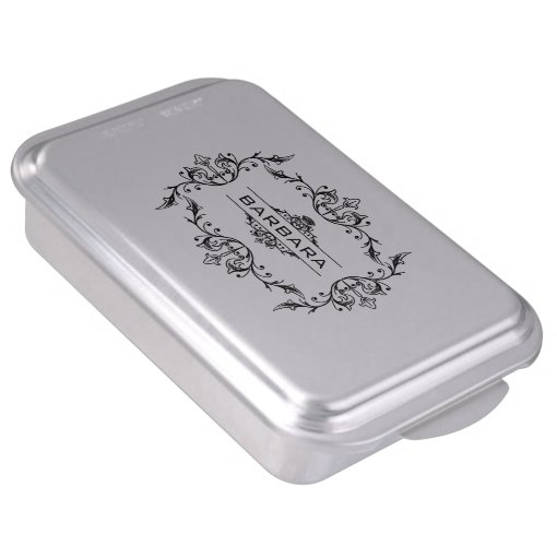 Monogramed Black Vintage Swirls Fame Cake Pan | Zazzle