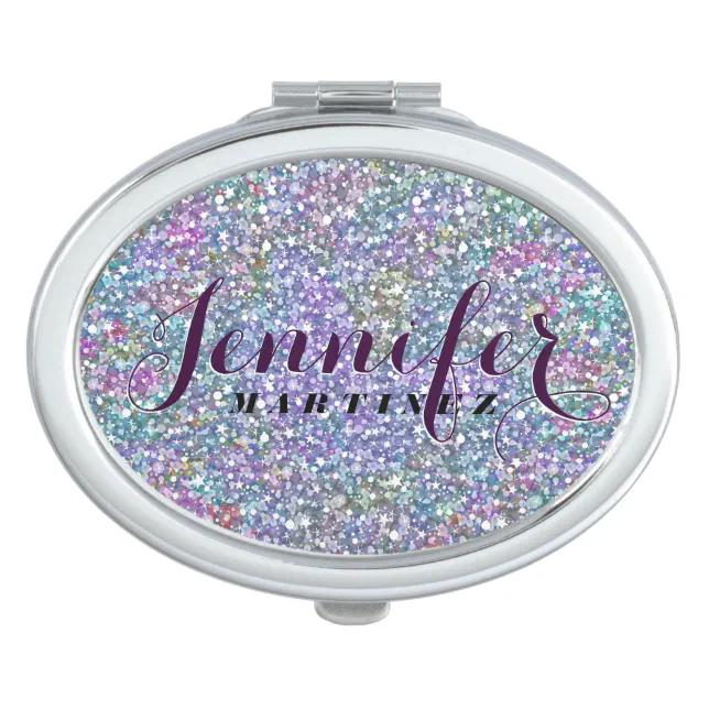 Monogramed Colorful Tint Glitter & Sparkles Compact Mirror | Zazzle