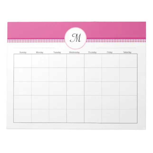Monogramed Weekly Planner 40 pg 11 x 8.5 Notepad | Zazzle