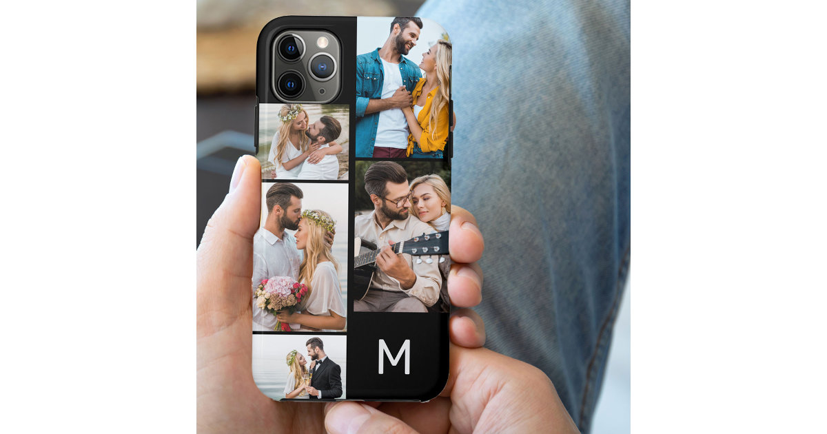 Monogrammed 5 Photo Collage Black Case-Mate iPhone Case | Zazzle
