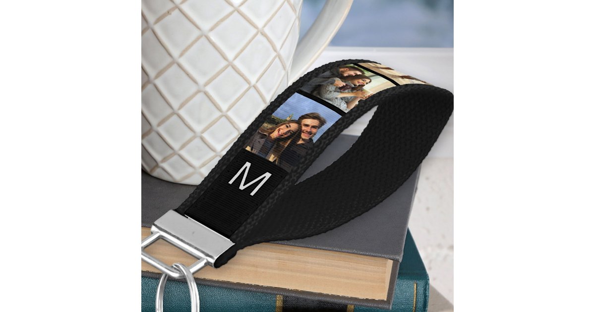 Monogrammed 6 Photo Strip Collage Wrist Keychain | Zazzle