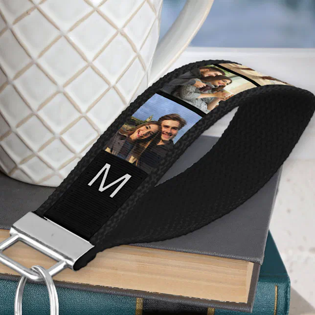 Monogrammed 6 Photo Strip Collage Wrist Keychain | Zazzle