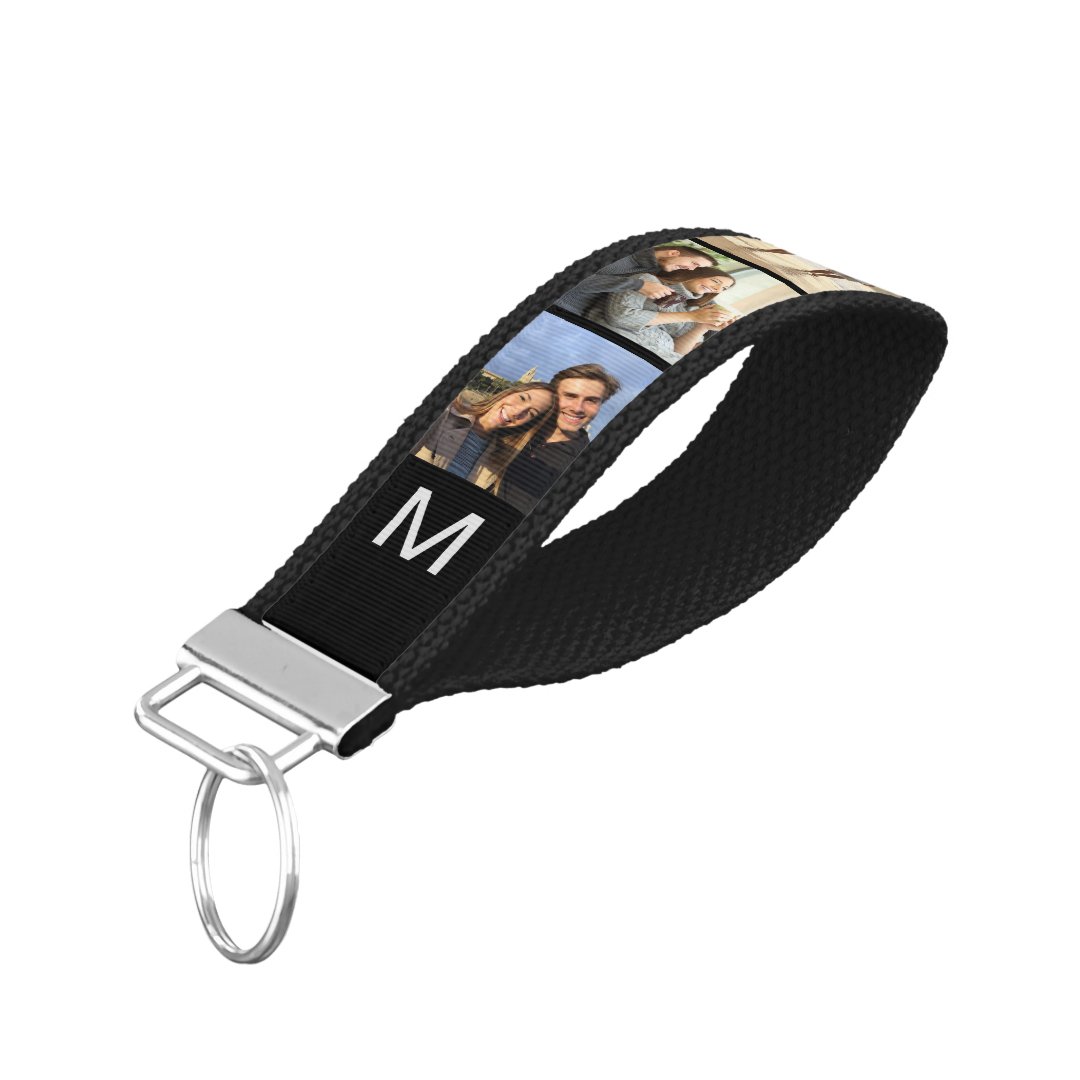 Monogrammed 6 Photo Strip Collage Wrist Keychain | Zazzle
