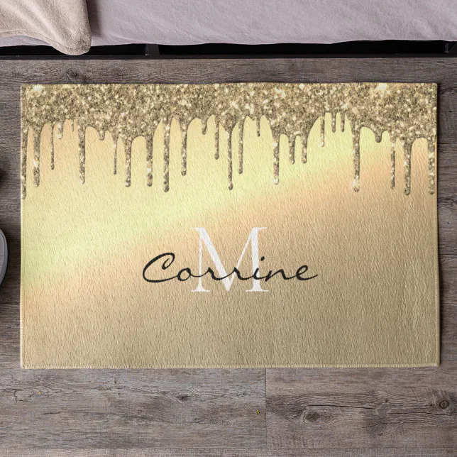 Monogrammed Antique 14k Gold Dripping Glitter Doormat | Zazzle