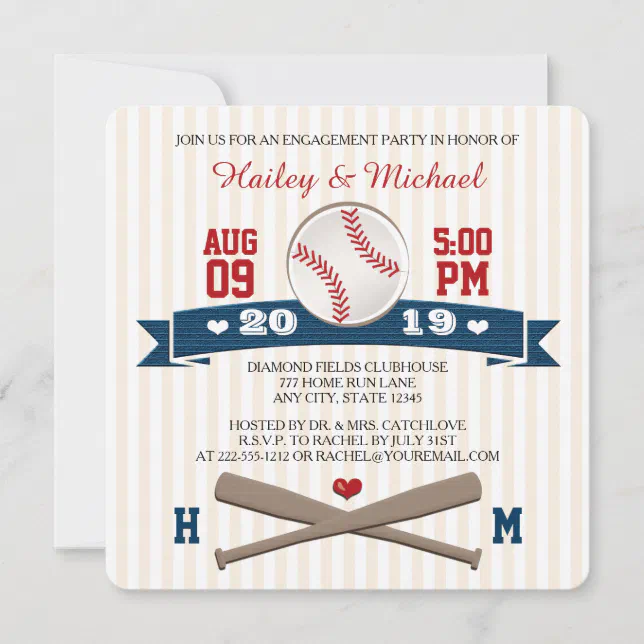 MONOGRAMMED BASEBALL ENGAGEMENT PARTY INVITATION | Zazzle