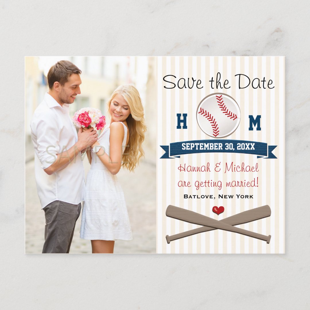 Monogrammed Baseball Themed Save the Date Announcement Postcard | Zazzle