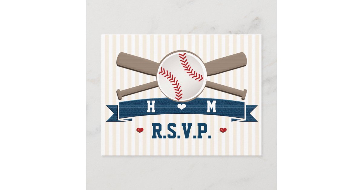 Monogrammed Baseball Wedding RSVP Postcard | Zazzle