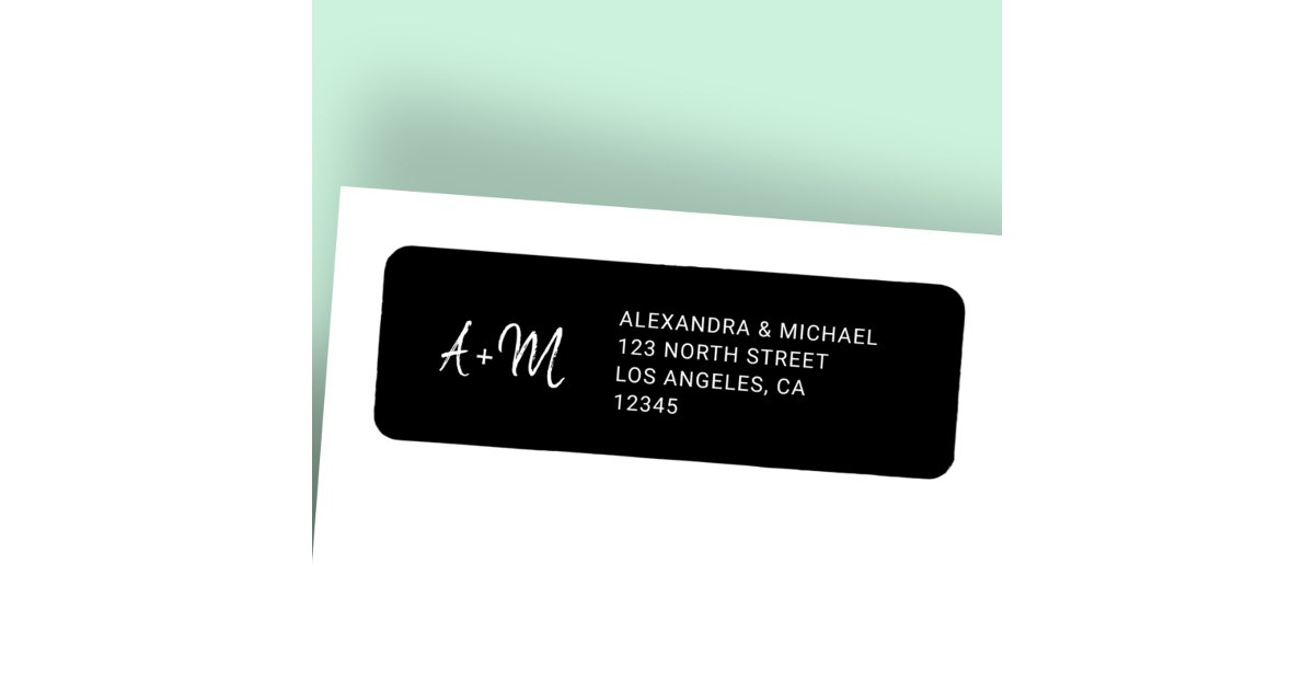 Monogrammed black and white wedding return address label | Zazzle