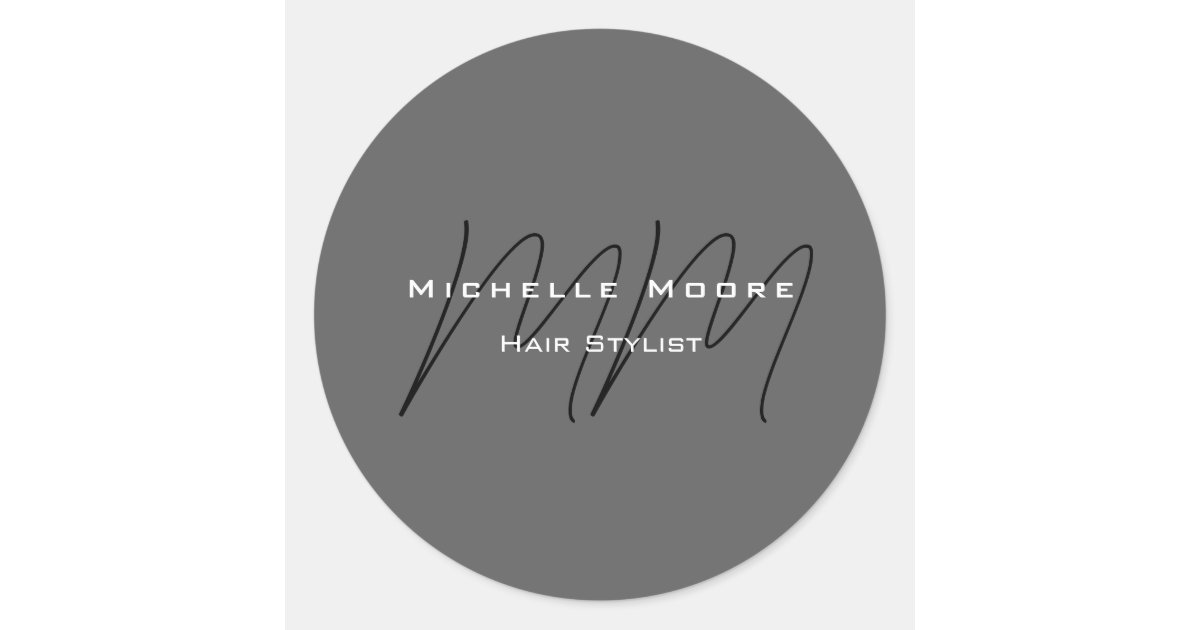Monogrammed Black Grey Calligraphy Classic Round Sticker | Zazzle