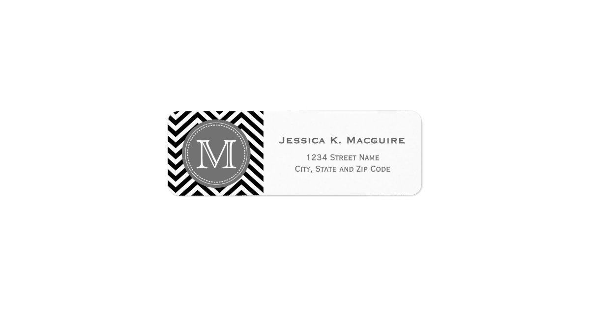 Monogrammed Black & Grey Chevron Label | Zazzle