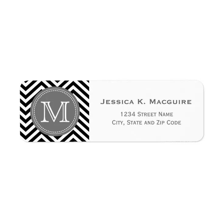 Monogrammed Black & Grey Chevron Label | Zazzle
