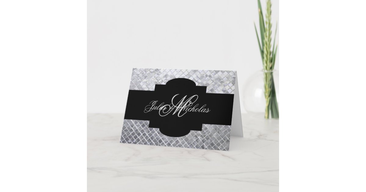 Monogrammed Black & Silver Mosaic Card | Zazzle