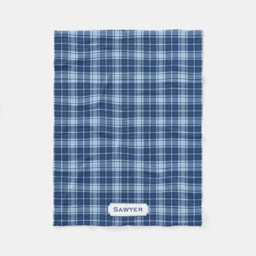 Monogrammed Blue Plaid Rustic Preppy Pattern Cozy Fleece Blanket | Zazzle