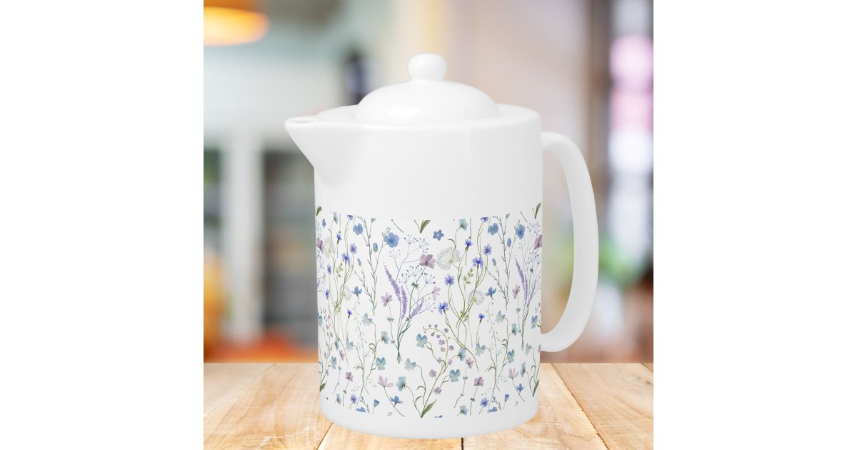 Monogrammed Blue Purple Pretty Wildflower Floral Teapot | Zazzle