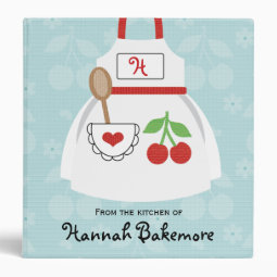Monogrammed Blue Red Cherry Apron Recipe Binder | Zazzle