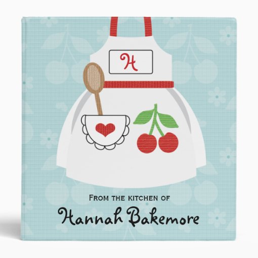 Monogrammed Blue Red Cherry Apron Recipe Binder | Zazzle