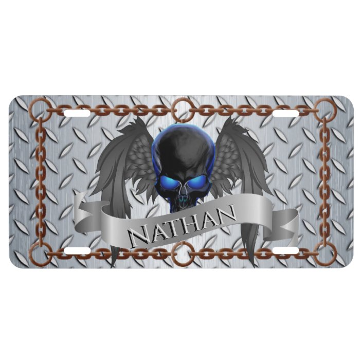 Monogrammed Blue Skull License Plate | Zazzle.com