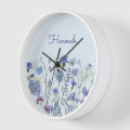 Monogrammed Blue Watercolor Wildflower Meadow Clock | Zazzle