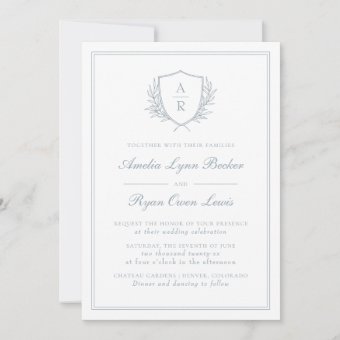 Monogrammed Blue Wedding Invitation | Zazzle